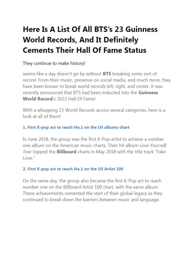 Bts Record | PDF | Music Industry | Popular Music