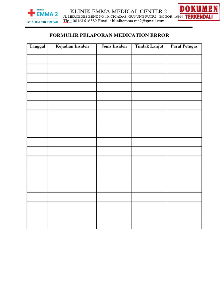 Form Pemantauan Dan Pelaporan Medication Error | PDF