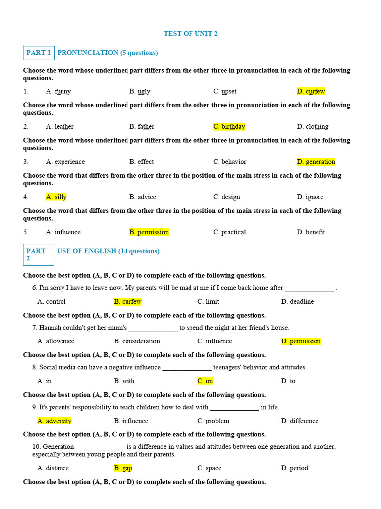 Đề Unit 2 Test 1 11c6 | PDF | Adolescence | Plastic