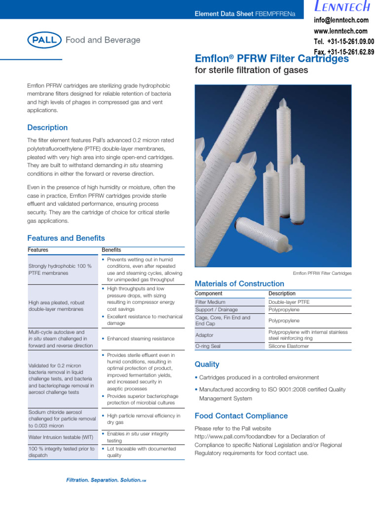 Pall Emflon PFRW L | PDF | Sterilization (Microbiology) | Filtration