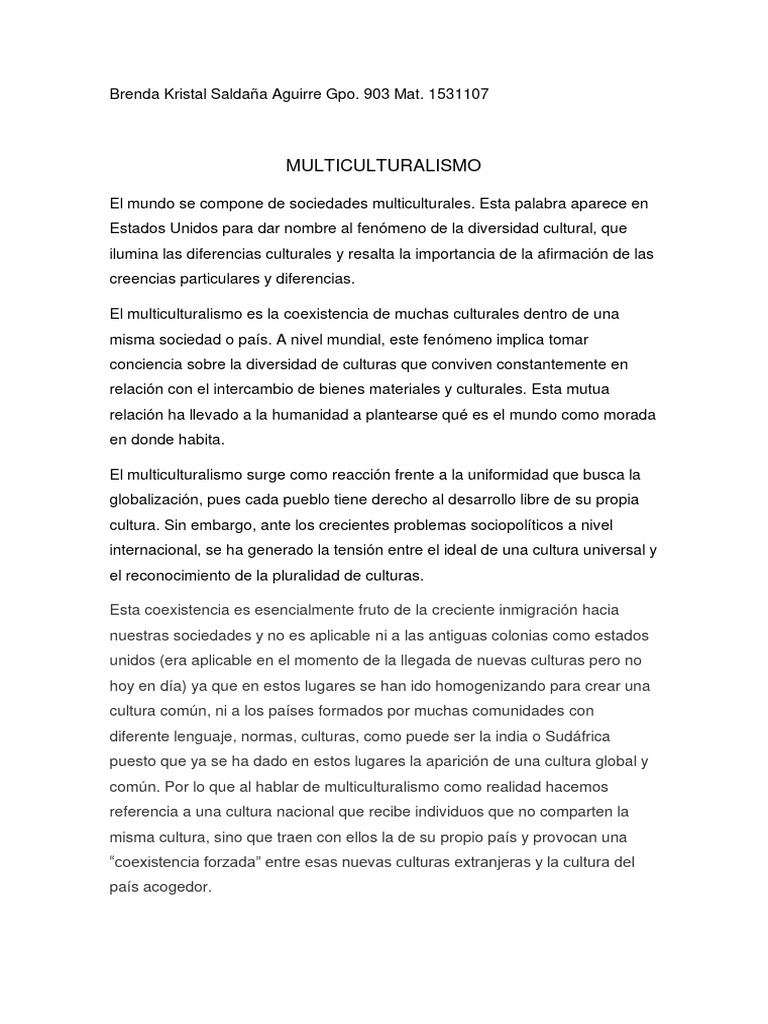 Multiculturalismo | PDF | Multiculturalismo | Sociedad