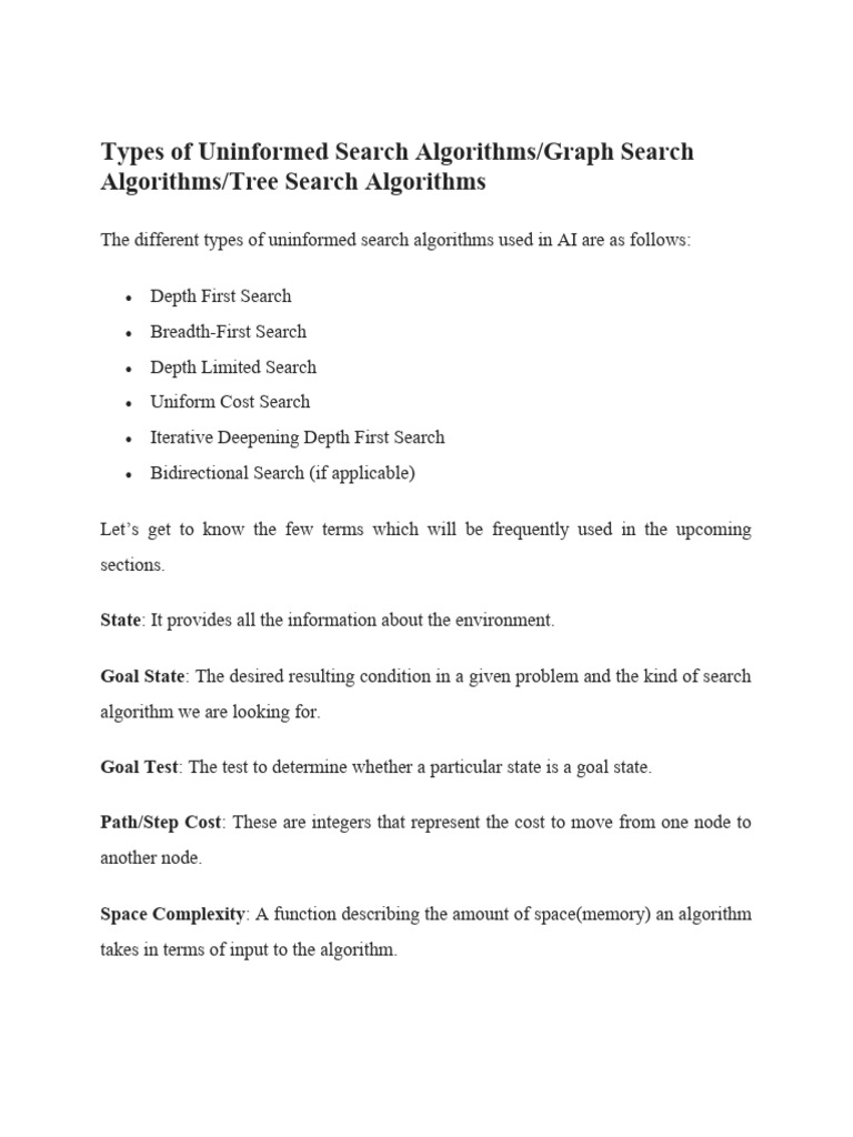 Types Of Uninformed Tree Search Algorithms Download Free Pdf Computational Problems