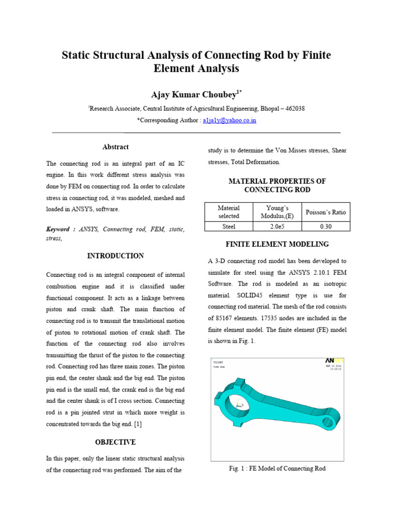Static Structural Analysis of Connecting | PDF | Stress (Mechanics) | Finite Element Method