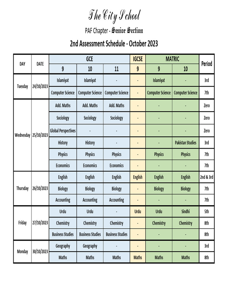 Monthly Test Schedule For Students Oct-23 | PDF | Science