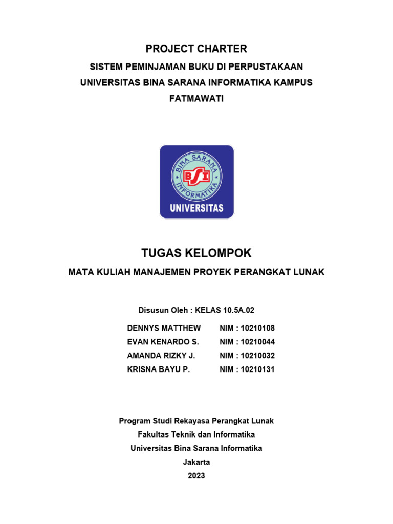 Prodi RPL UBSI - Tugas Project Charter | PDF