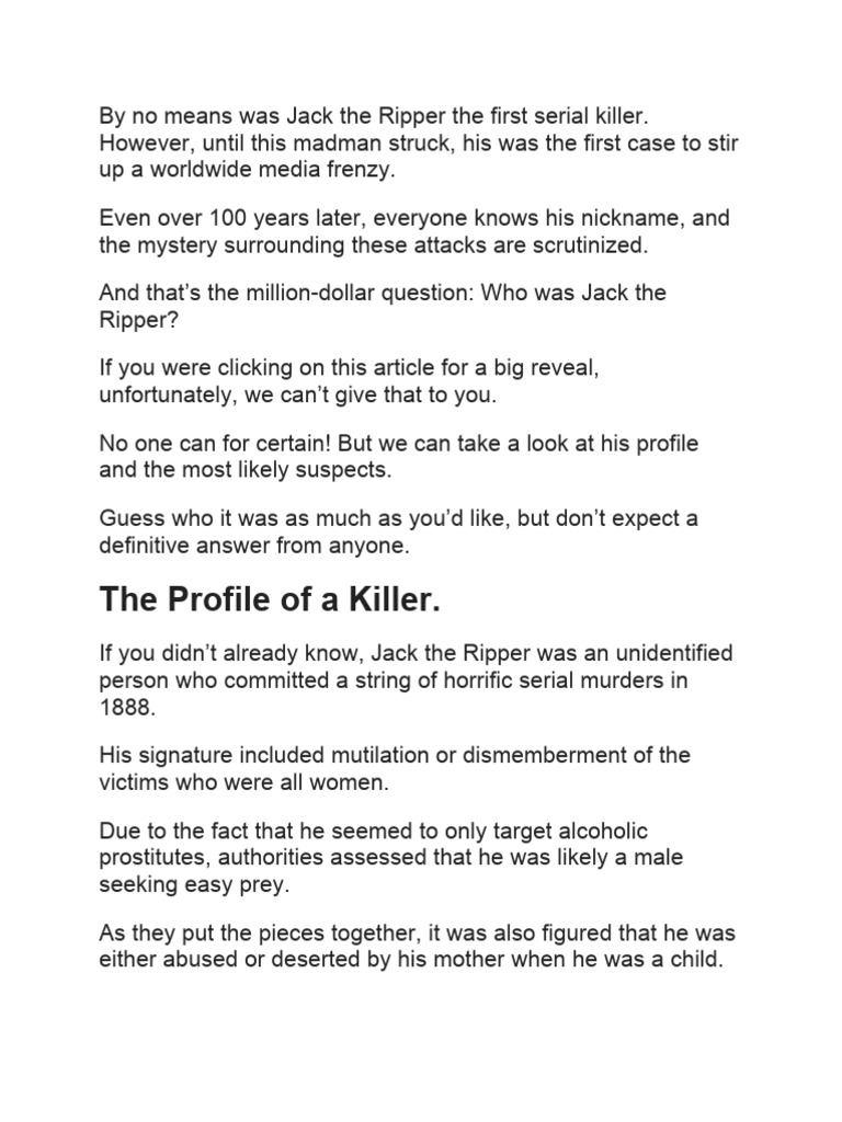 The Profile of A Killer | PDF