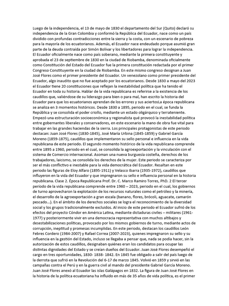 Luego de la independencia | PDF | Ecuador | Gobierno