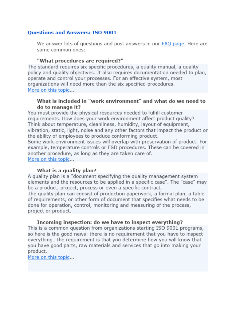 Questions and Answers ISO 9001 | PDF | Iso 9000 | Quality Management System