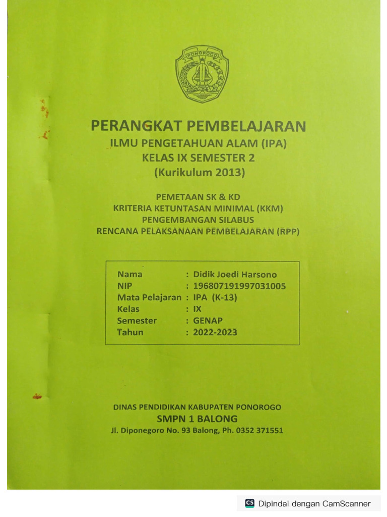 Perangkat-Rpp Ipa K-9 Genap 2022-2023 Ok | PDF | Sains & Matematika ...