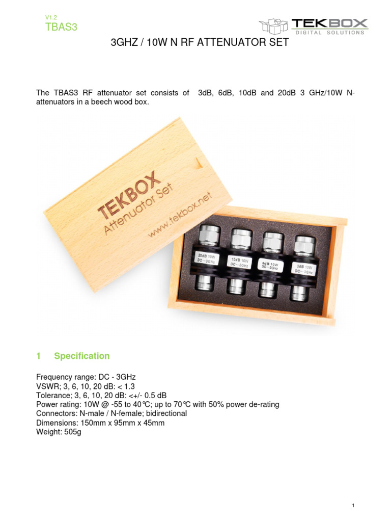 TBAS3 - N - Attenuator - Set - 10W - 3 GHZ - V1.0 - 20231102 | PDF