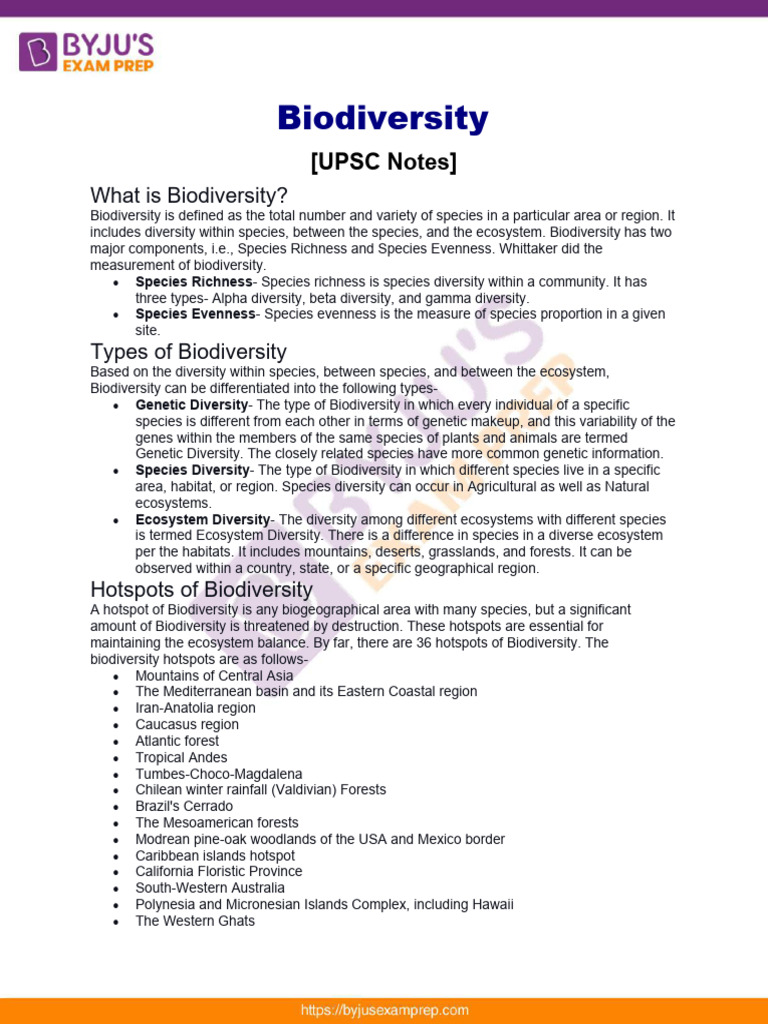 Biodiversity Upsc Notes 81 | PDF | Conservation Biology | Biodiversity