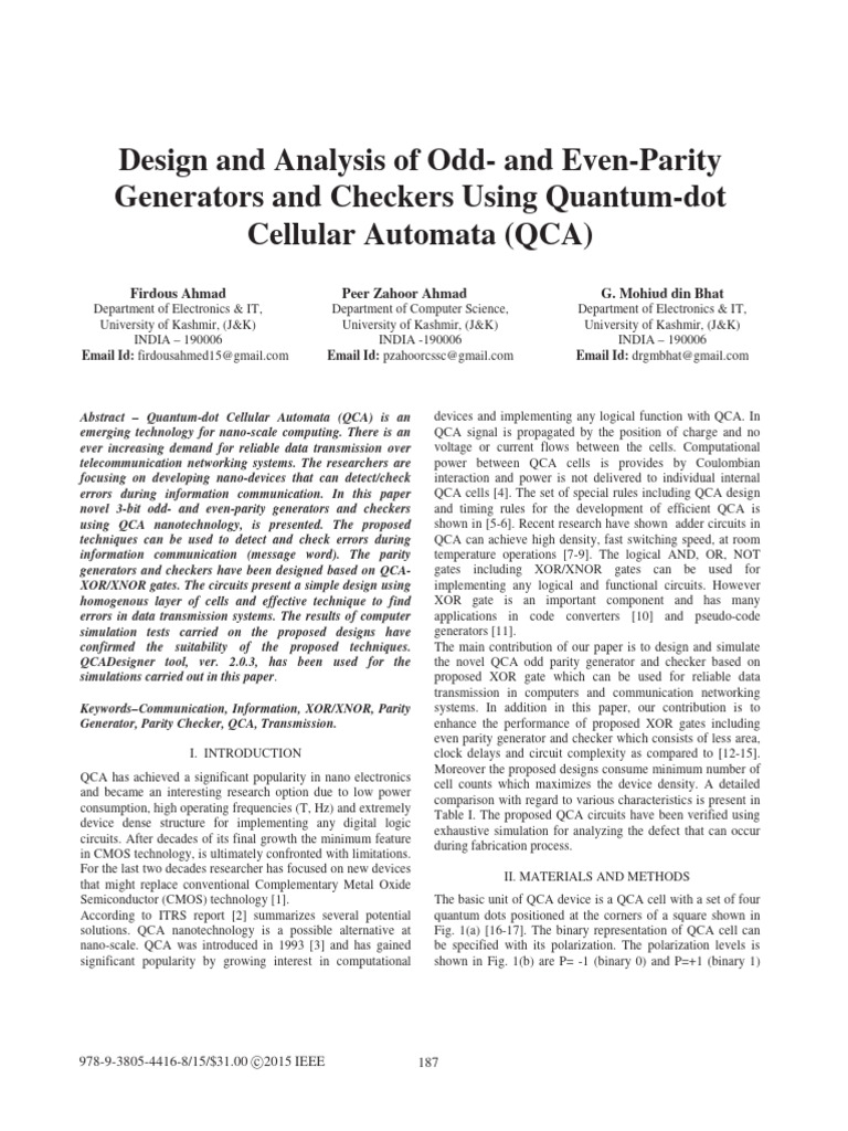 Odd - and Even-Parity - Generators and Checkers | PDF | Logic Gate | Computer Science