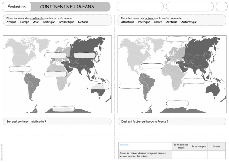Évaluation sur les continents et océans | PDF