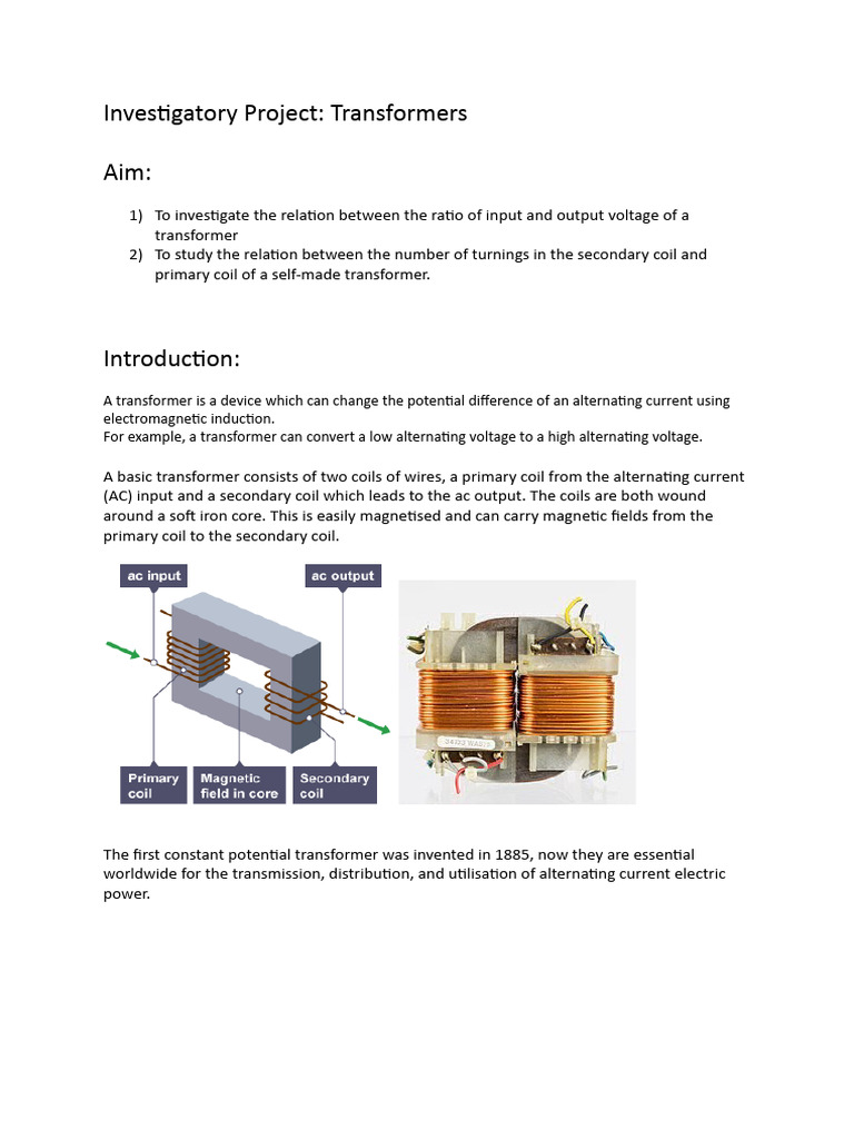 Physics Investigatory Project | PDF | Transformer | Alternating Current
