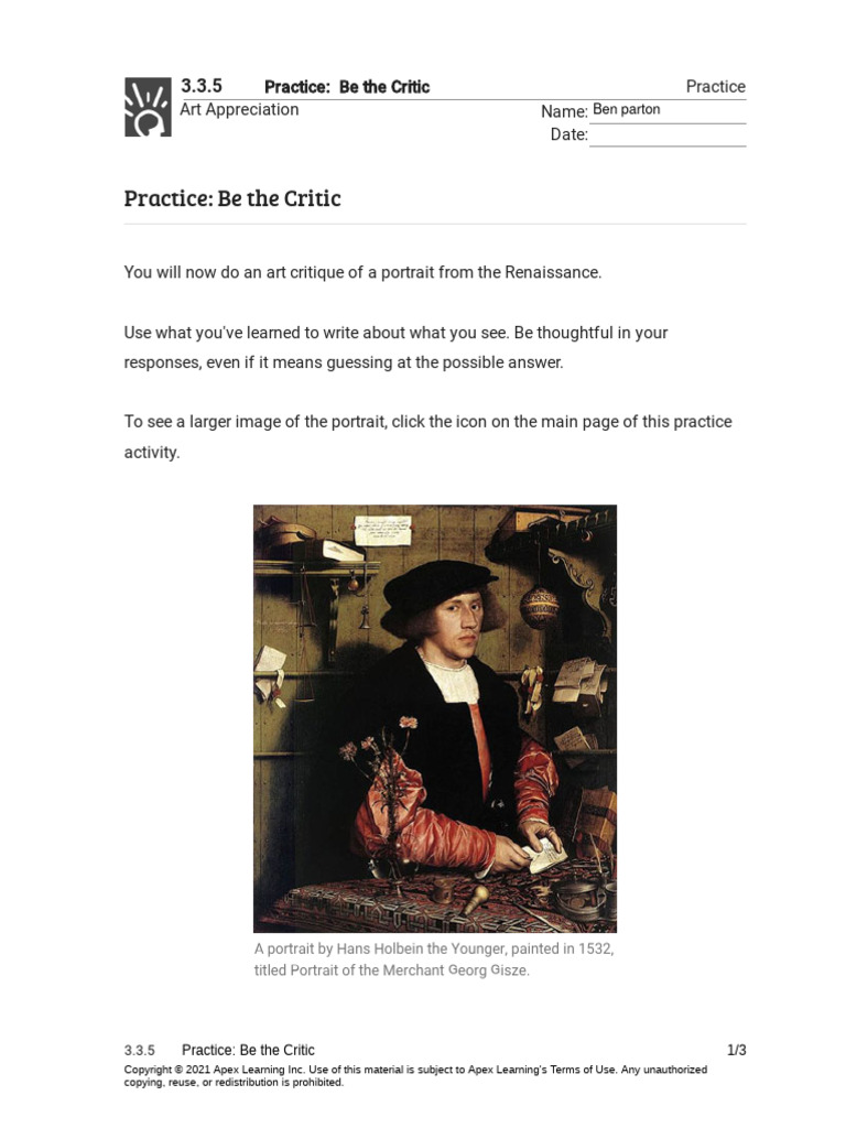 Edited - Edited - 3.3.5 Practice - Practice Be The Critic (Practice ...