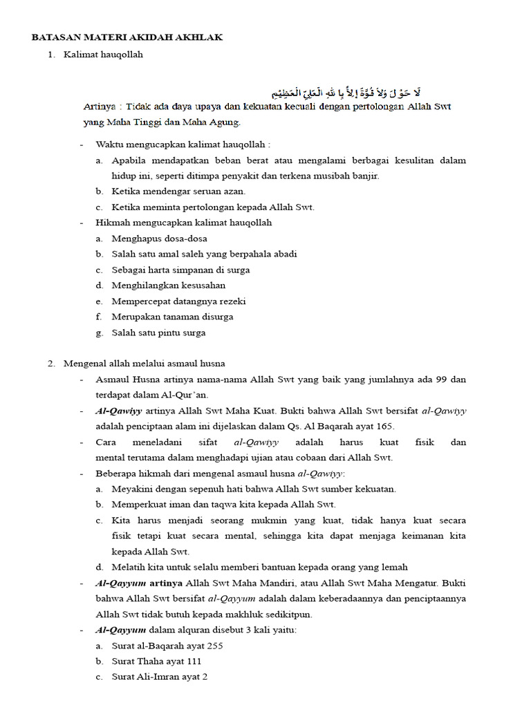 Batasan Materi Akidah Akhlak 5 | PDF | Agama & Spiritualitas