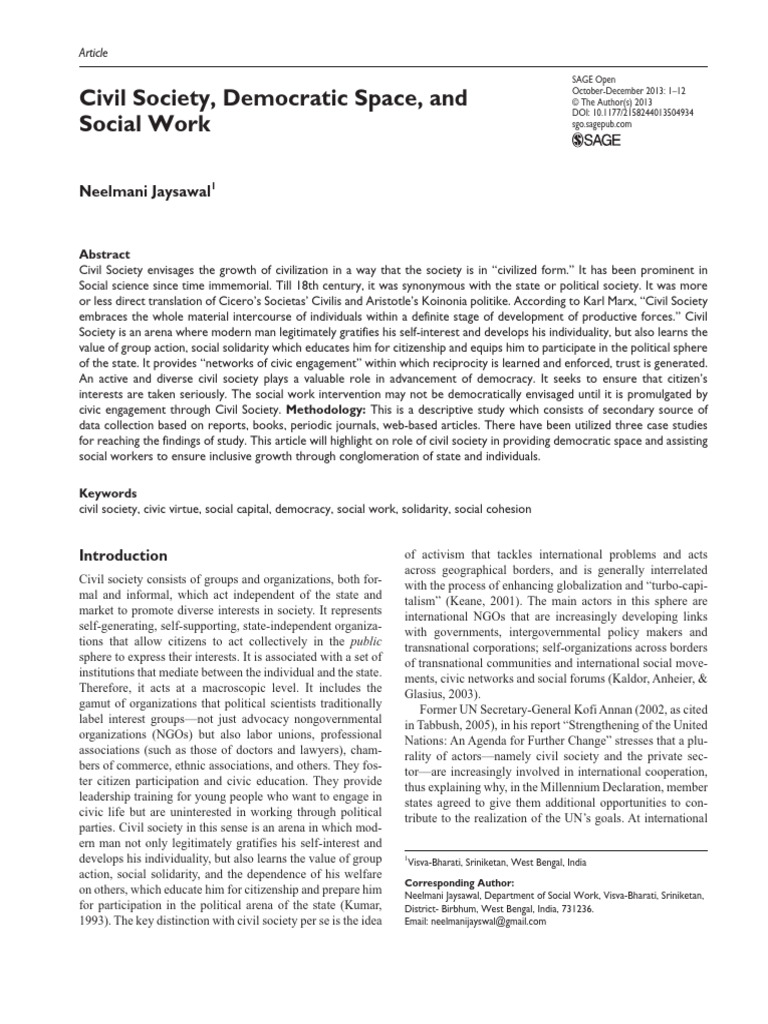 Civil Society Democratic Space and Social Work | PDF | Civil Society ...