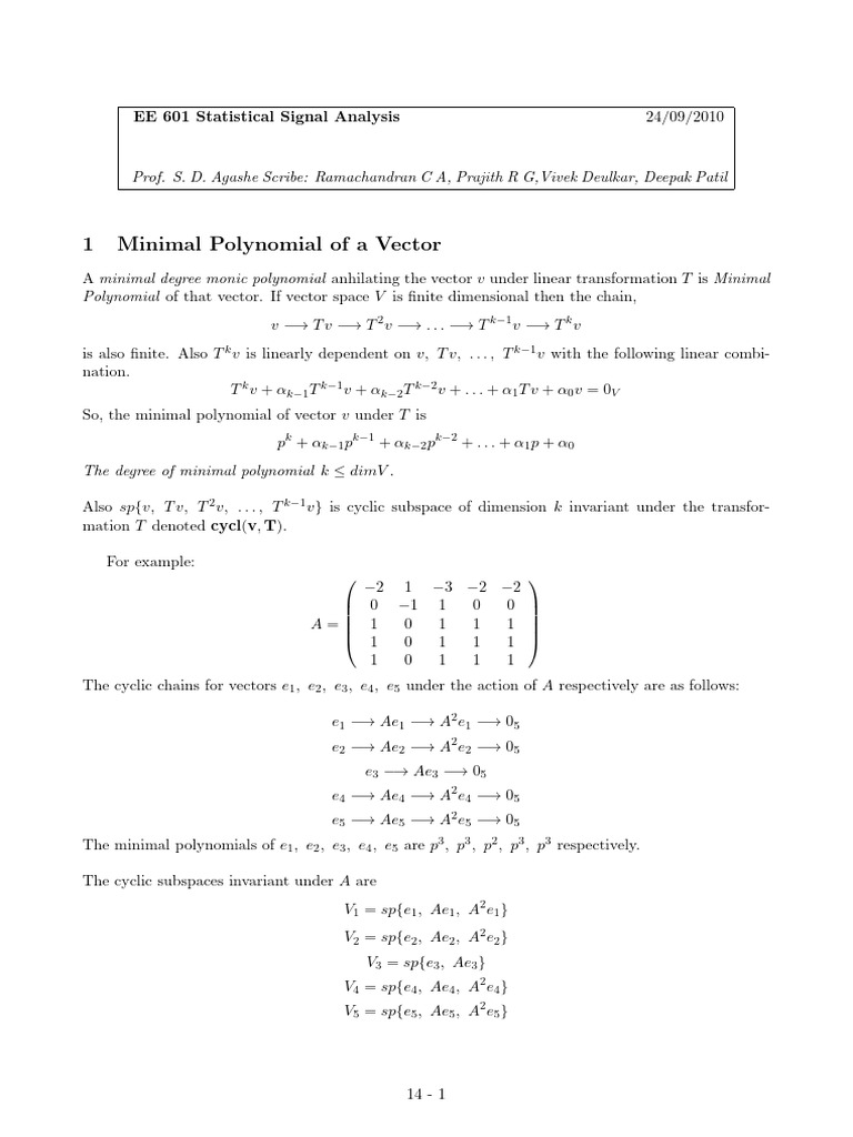 1 Minimal Polynomial of A Vector: 2 K 1 K K K 1 | PDF | Vector Space | Mathematical Analysis