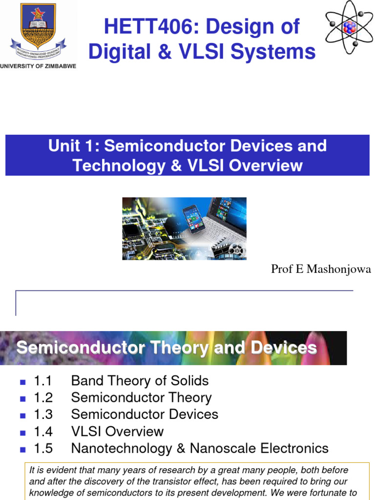 Unit 1 - Semiconductor Devices and Technology & VLSI Overview - 112103 | PDF | Field Effect ...