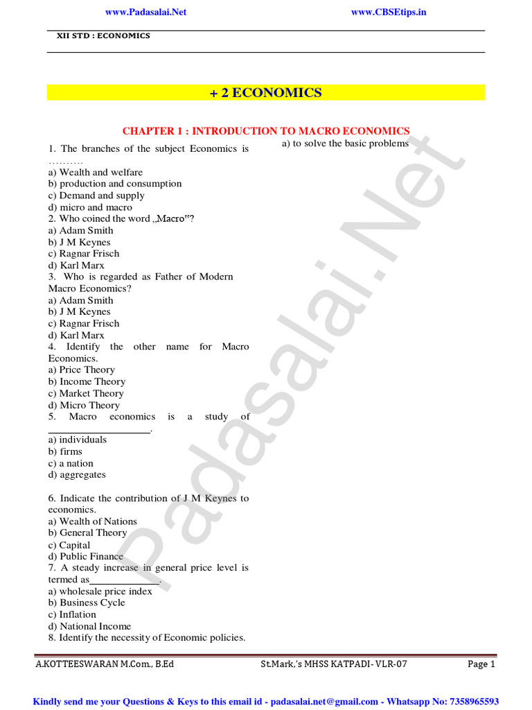 12th Economics EM Study Materials English Medium PDF Download | PDF ...