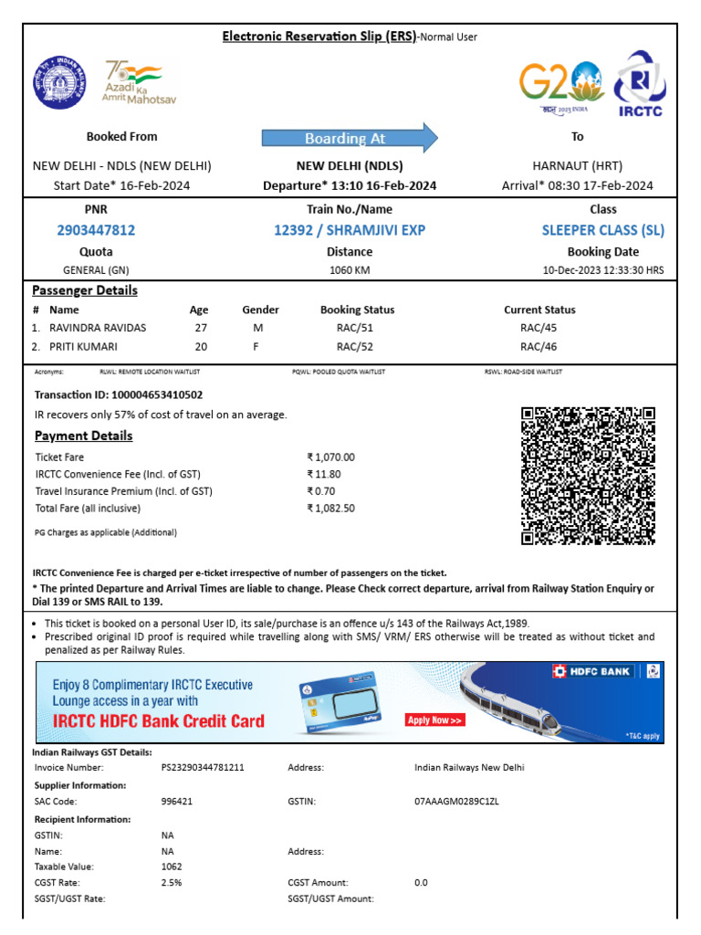 Shramjivi Exp Sleeper Class (SL) | PDF | Identity Document