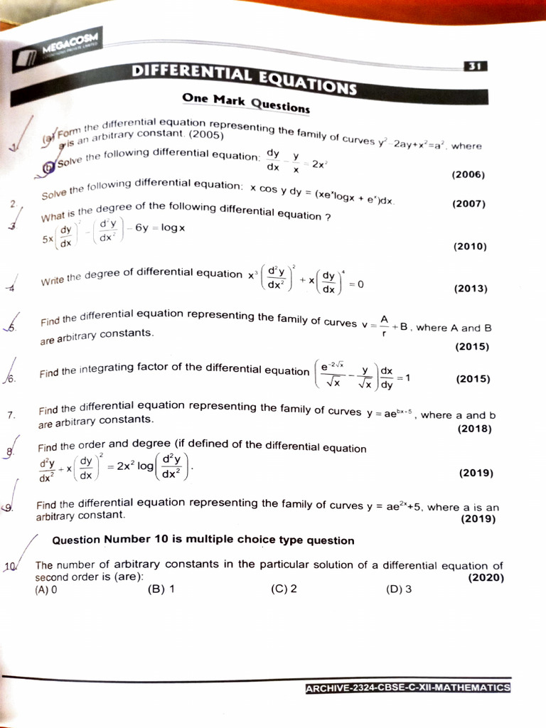 Cbse Archive | PDF | Equations | Ordinary Differential Equation