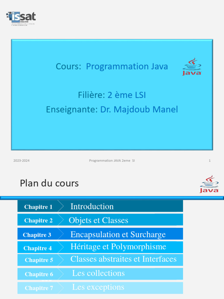 Chapitre 1 | PDF | Java (Langage de programmation) | Classe (informatique)