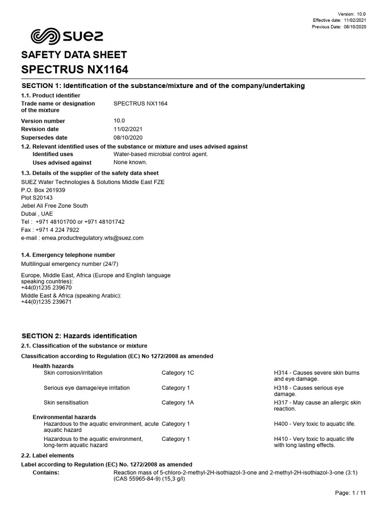 Spectrus NX1164 | PDF | Dangerous Goods | Toxicity