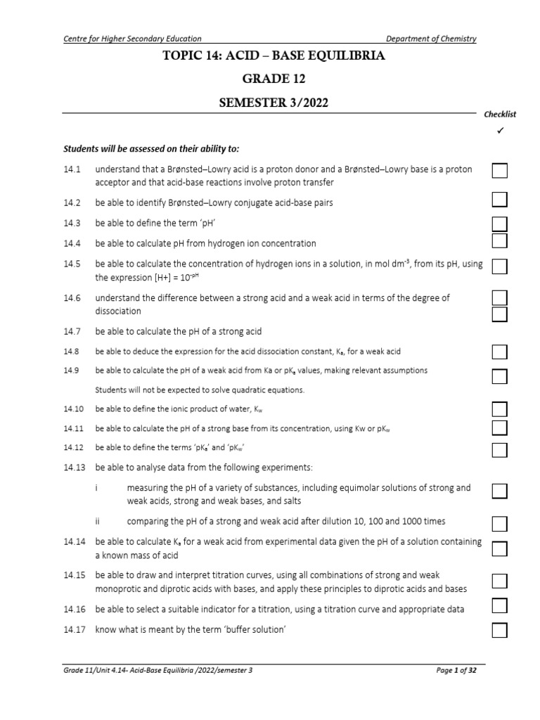 Unit 4 - Acid-Base Equilibria Notes 2023 | PDF | Acid | Acid ...
