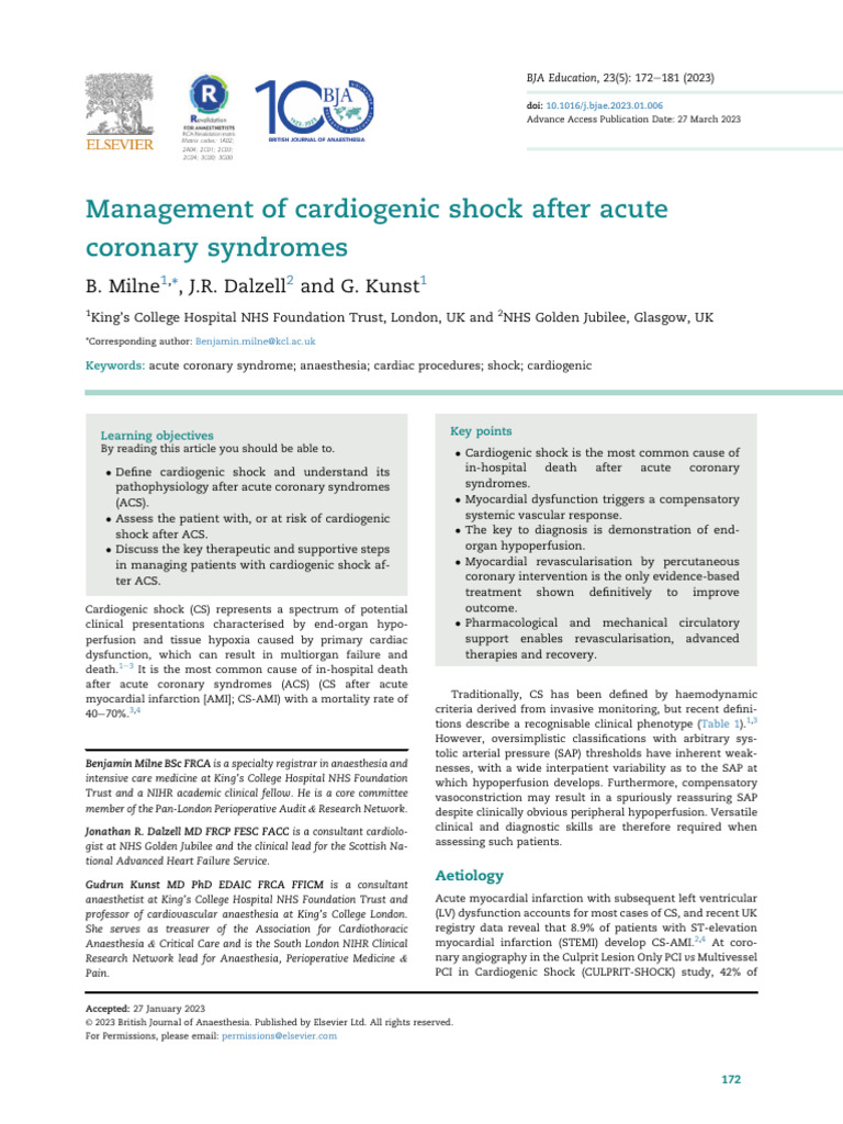Management of Cardiogenic Shock After Acute - 2023 | PDF | Shock ...