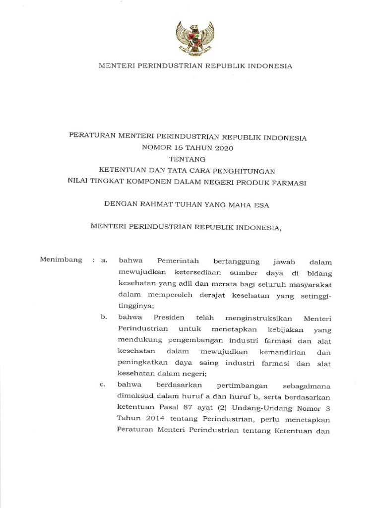 Aturan Penghitungan TKDN Farmasi | PDF