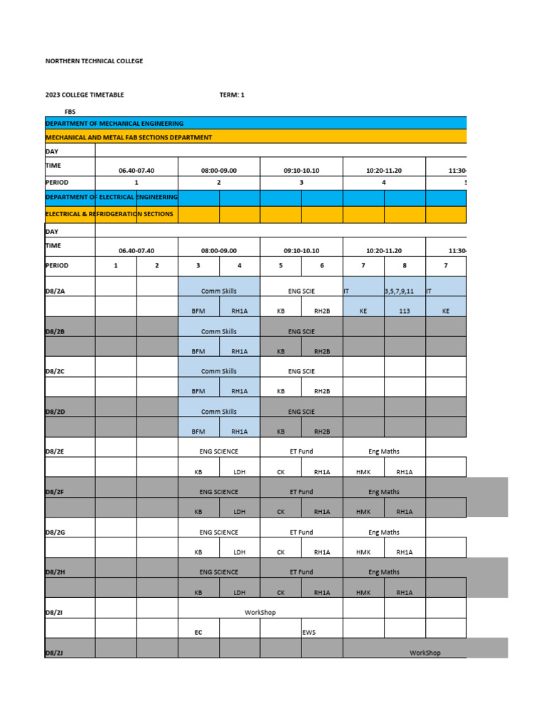 Northern Technical College 2023 Timetable | PDF