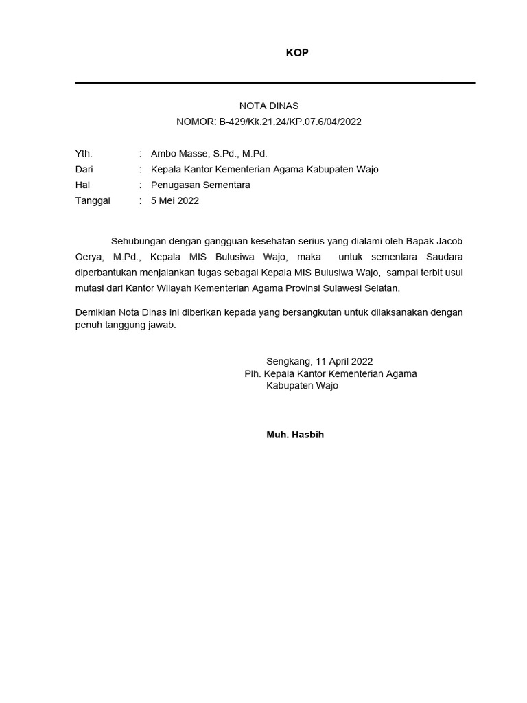 Contoh Naskah Dinas Korespondensi Internal | PDF