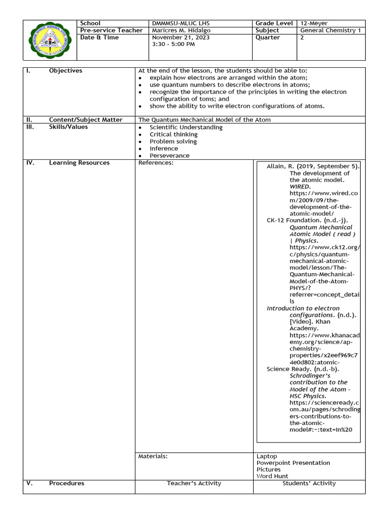 Quantum Mechanical Model of The Atom | PDF | Atomic Orbital | Electron ...