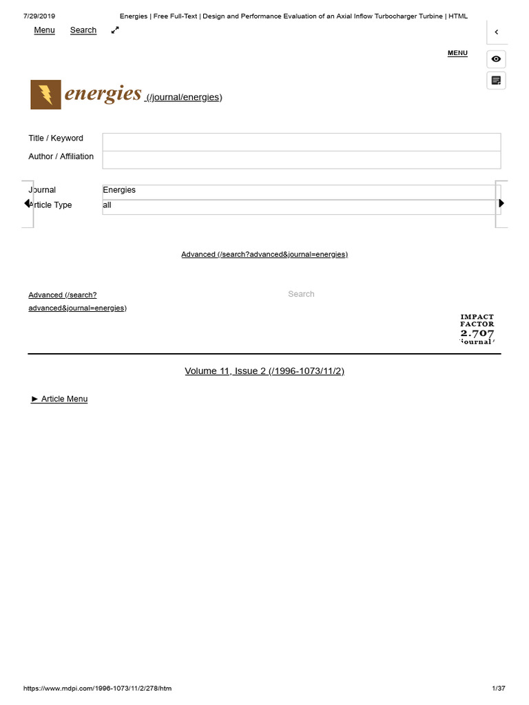 Energies Free Full Text Design And Performance Evaluation Of An Axial Inflow Turbocharger