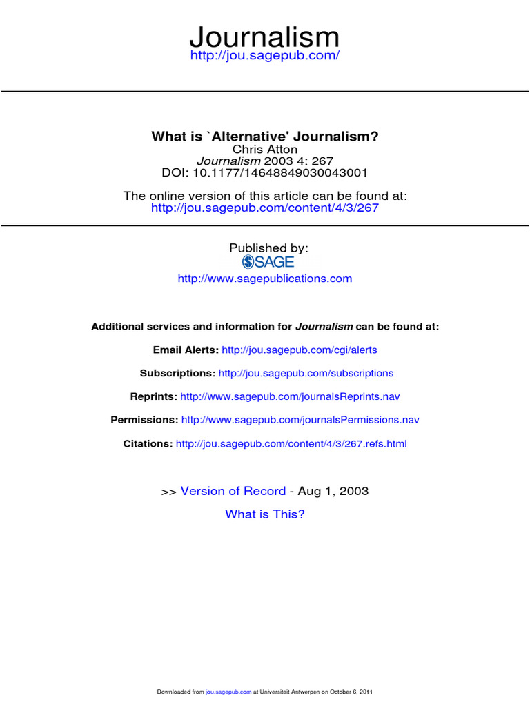 Atton - 2003 - What Is Alternative Journalism | PDF | Journalism ...