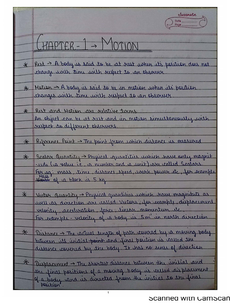 Physics Ch 1 Motion Notes Pdf