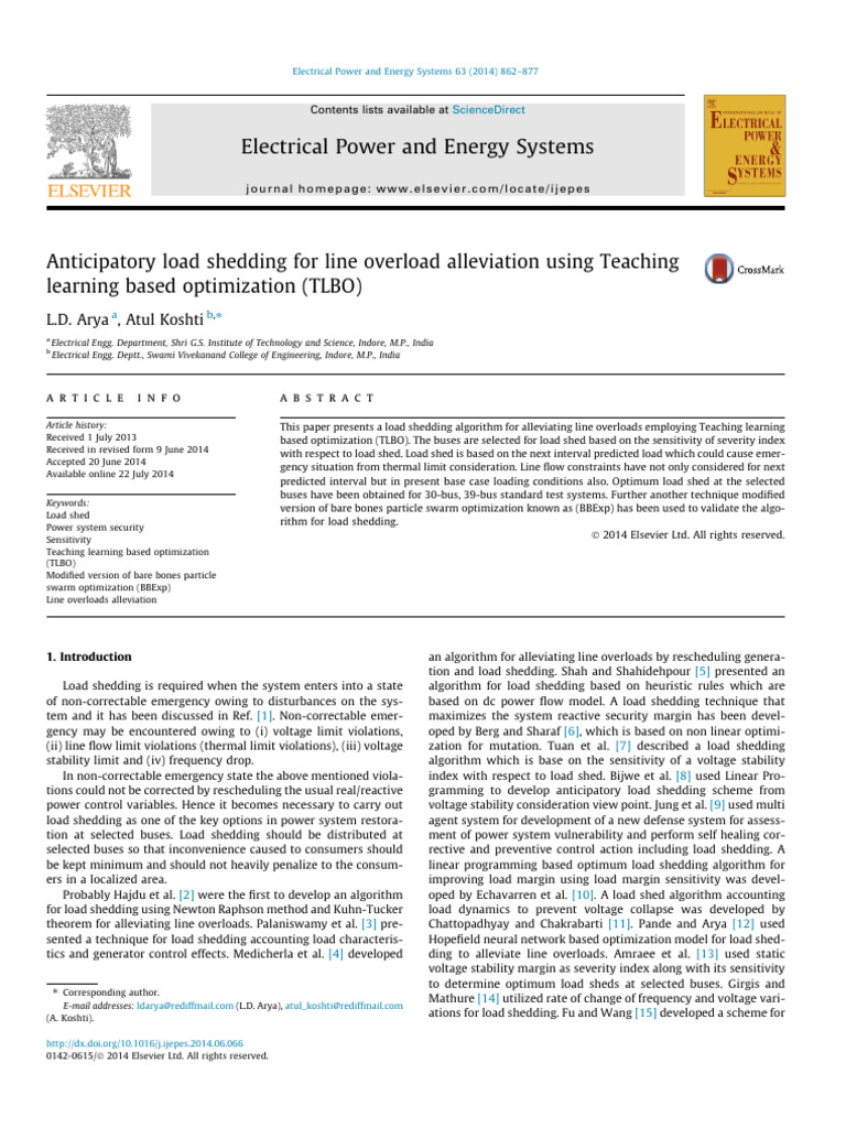 Anticipatory Load Shedding For Line Overload Alleviation Using Teaching ...