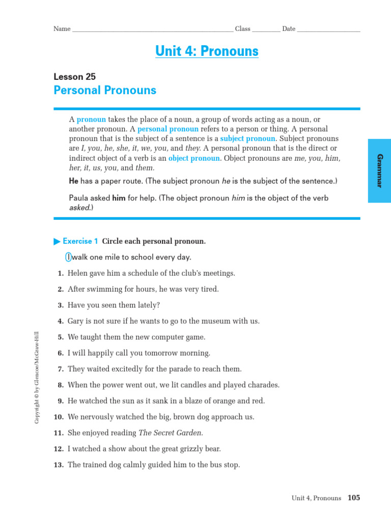 Grade 7 English Grammar - Unit 4-Pronouns | PDF | Michelangelo ...
