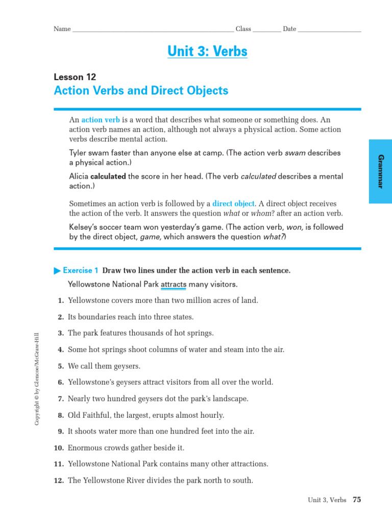 Grade 7 English Grammarm - Unit 3-Verbs | PDF