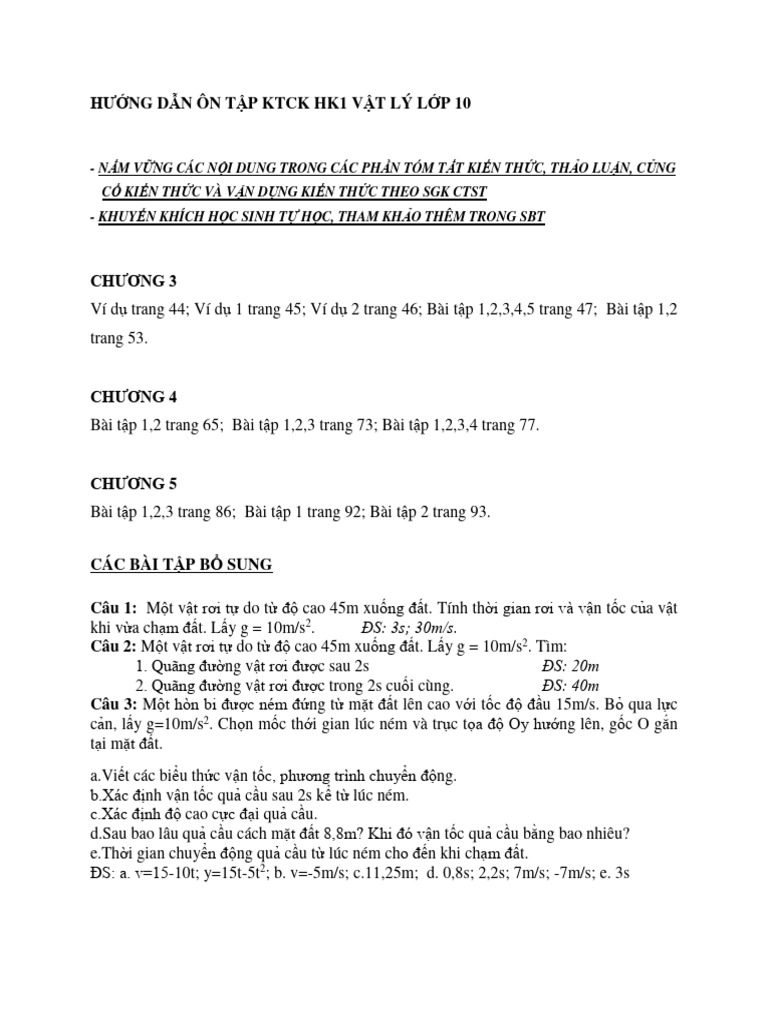 LÝ -K10 - ĐỀ CƯƠNG HK1 | PDF