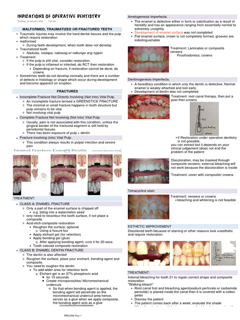INDICATIONS OF OPERATIVE DENTISTRY | PDF | Tooth Enamel | Dentin