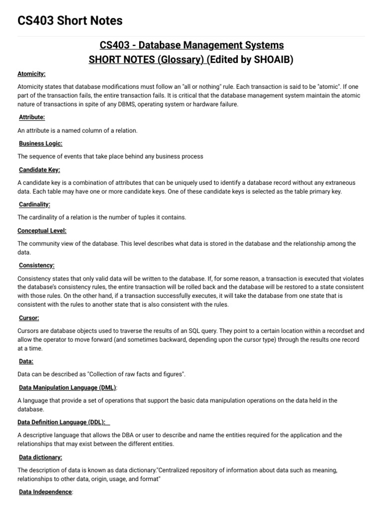 CS403 1 | PDF | Databases | Relational Database
