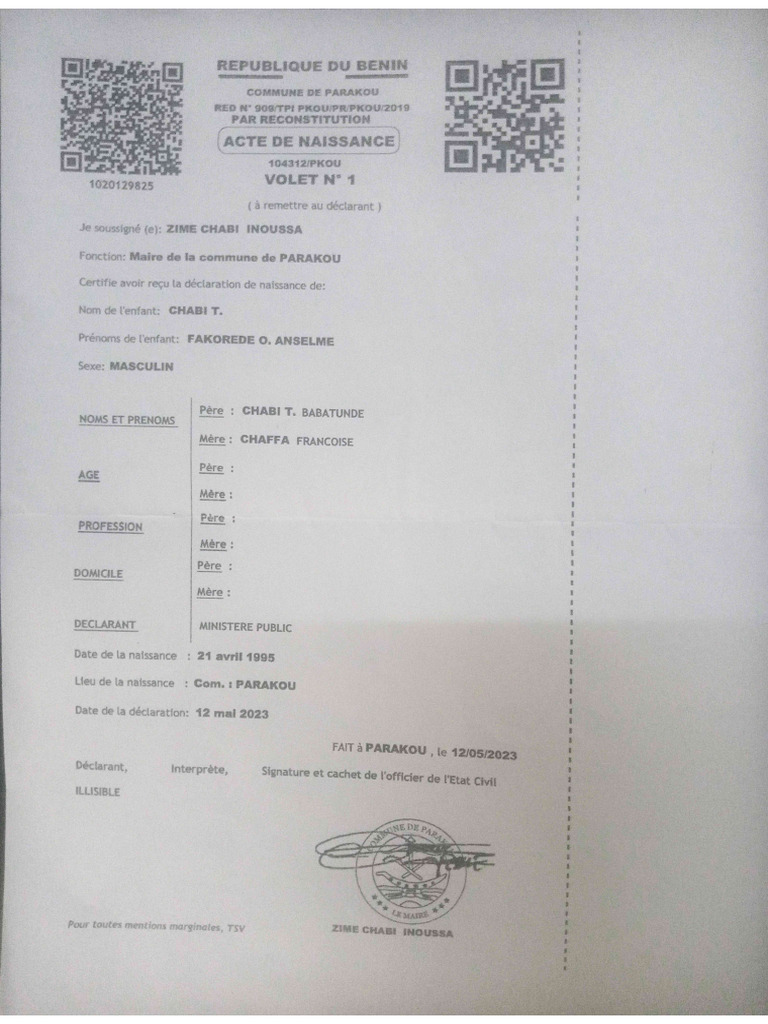 Acte de Naissance | PDF