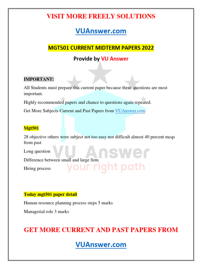 MGT501 Midterm Paper Insights 2022 | PDF | Cognition | Organizational ...