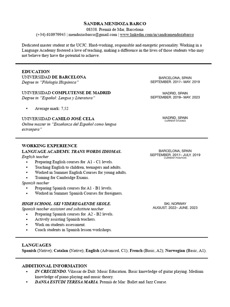 Sandra Mendoza Barco CV | PDF