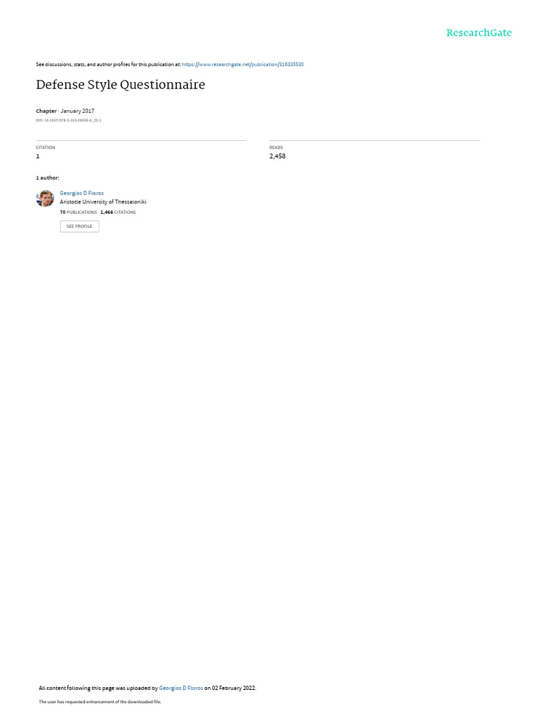 Defense Style Questionnaire | PDF