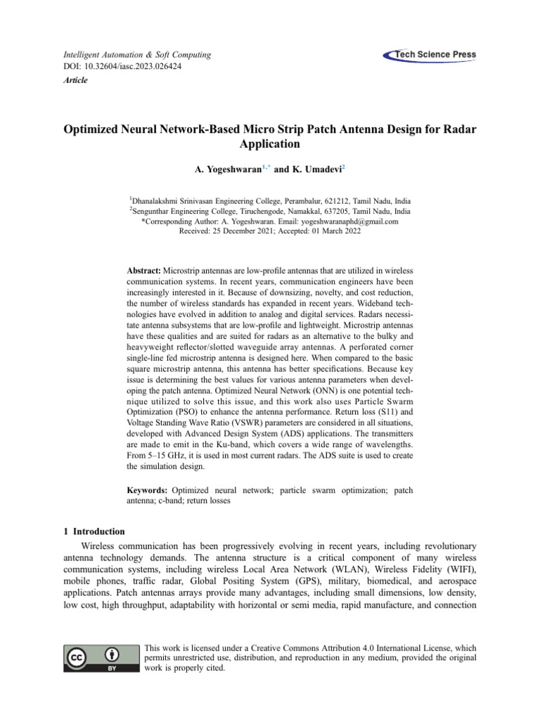Optimized Neural NetworkBased Micro Strip Patch Antenna Design For Radar ApplicationIntelligent ...