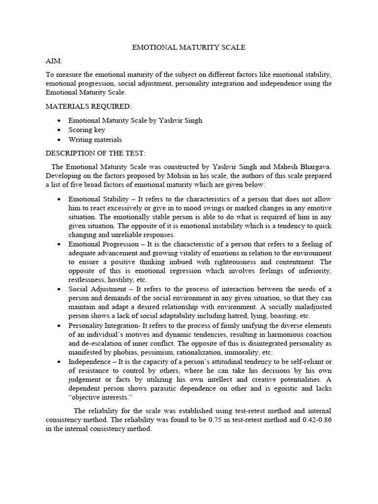 EMOTIONAL MATURITY SCALE | PDF | Emotions | Attitude (Psychology)
