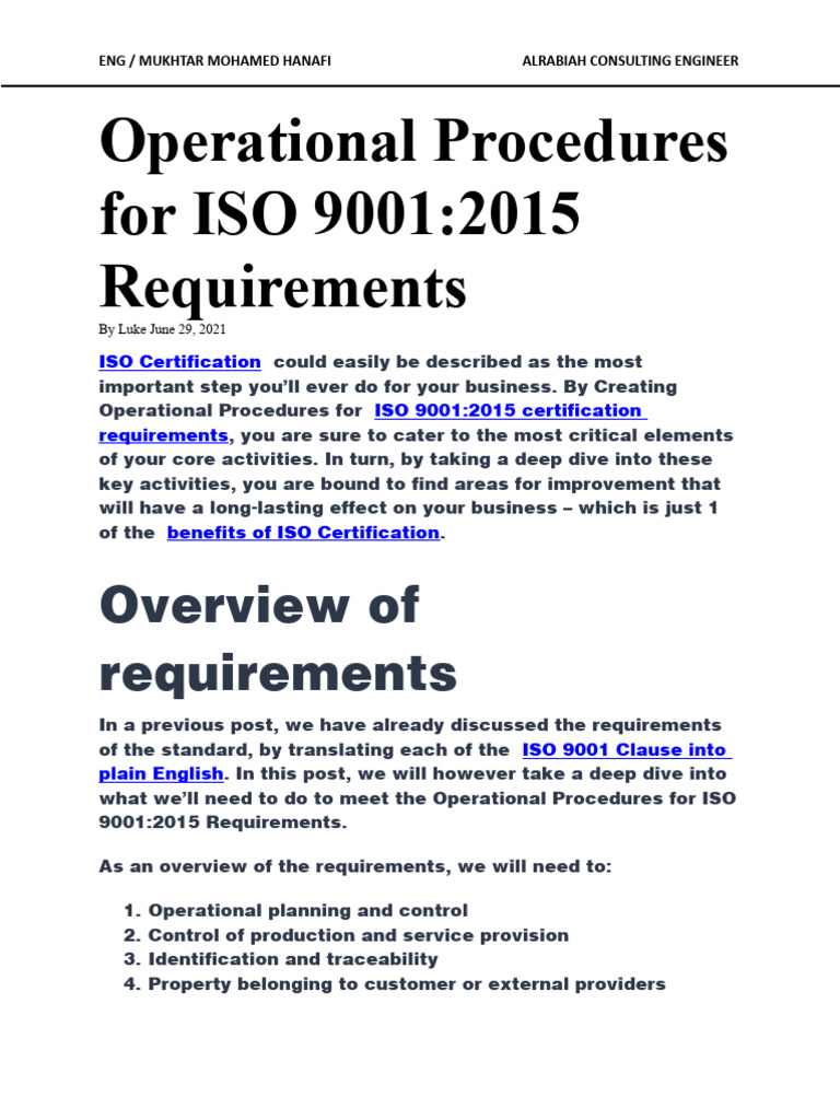 Operational Procedures ISO | PDF